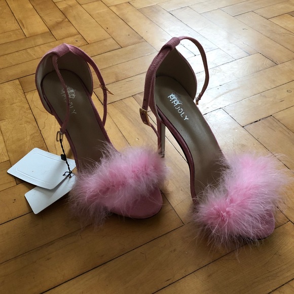 Shoes | Host Pick Pink Fur Heels | Poshmark